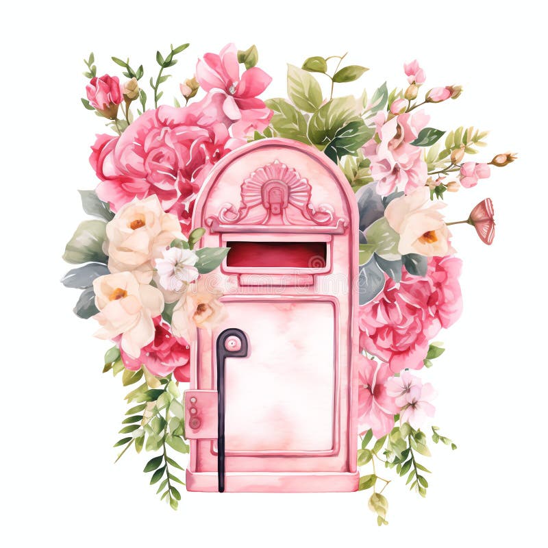 Beautiful Pink Floral Post Box Clipart Illustration Stock Illustration ...