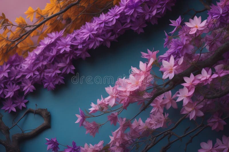 Beautiful Pink Flowers On Blue Background Pink Flowers On Blue Background Stock Illustration
