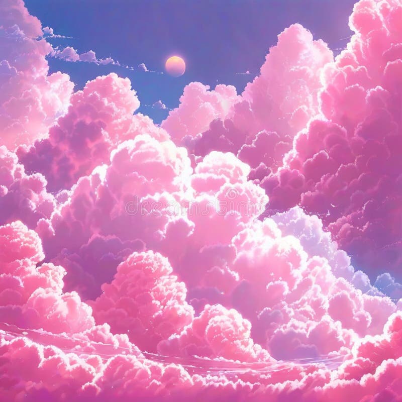 Beautiful Pink Fluffy Clouds in Vibrant Sunset Sky. Visual Display ...