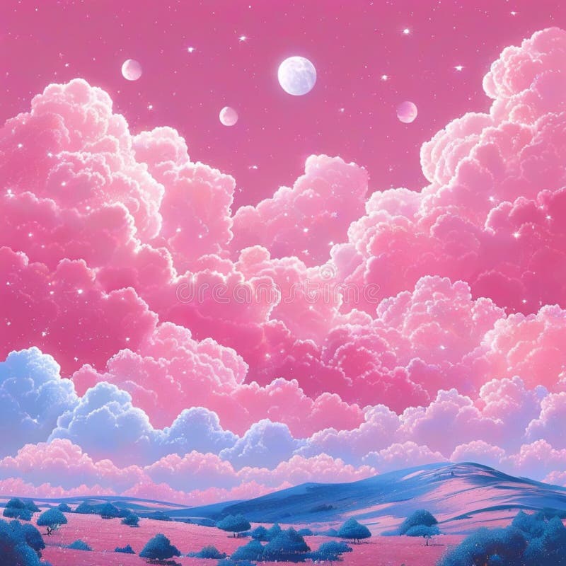 Beautiful Pink Fluffy Clouds in Vibrant Sunset Sky. Visual Display ...