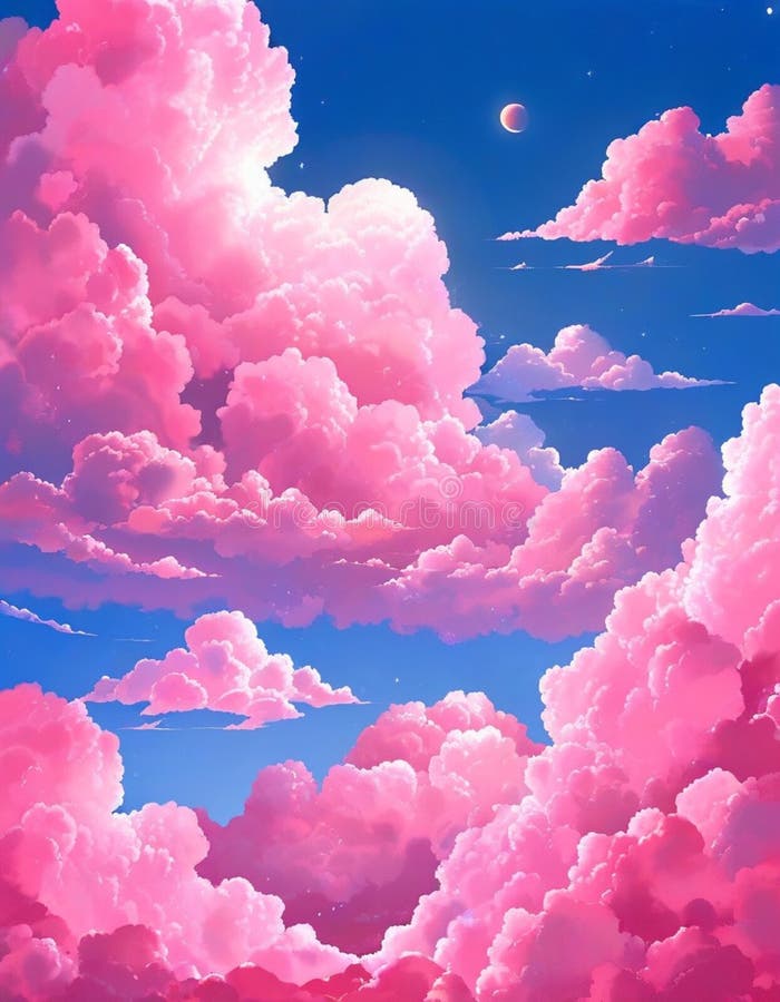 Beautiful Pink Fluffy Clouds in Vibrant Sunset Sky. Visual Display Stock Photo - Image of beauty ...