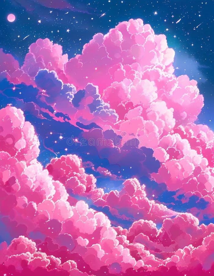 Beautiful Pink Fluffy Clouds in Vibrant Sunset Sky. Visual Display ...