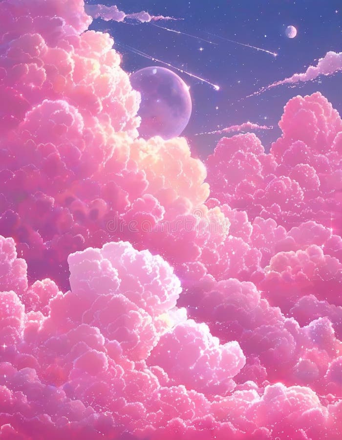 Beautiful Pink Fluffy Clouds in Vibrant Sunset Sky. Visual Display ...