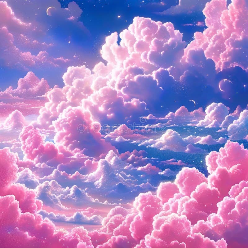Beautiful Pink Fluffy Clouds in Vibrant Sunset Sky. Visual Display ...