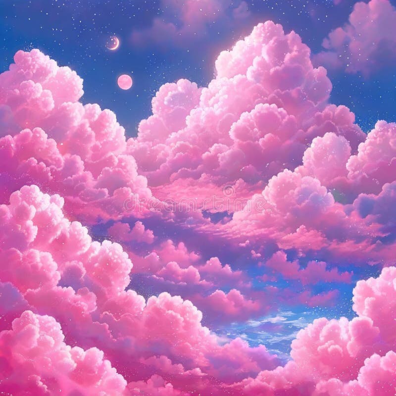 Beautiful Pink Fluffy Clouds in Vibrant Sunset Sky. Visual Display ...