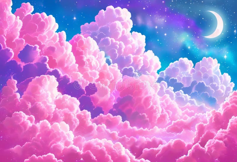 Beautiful Pink Fluffy Clouds in Vibrant Sunset Sky. Visual Display ...