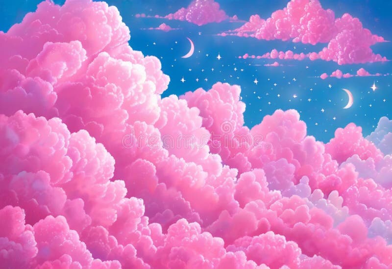 Beautiful Pink Fluffy Clouds in Vibrant Sunset Sky. Visual Display ...