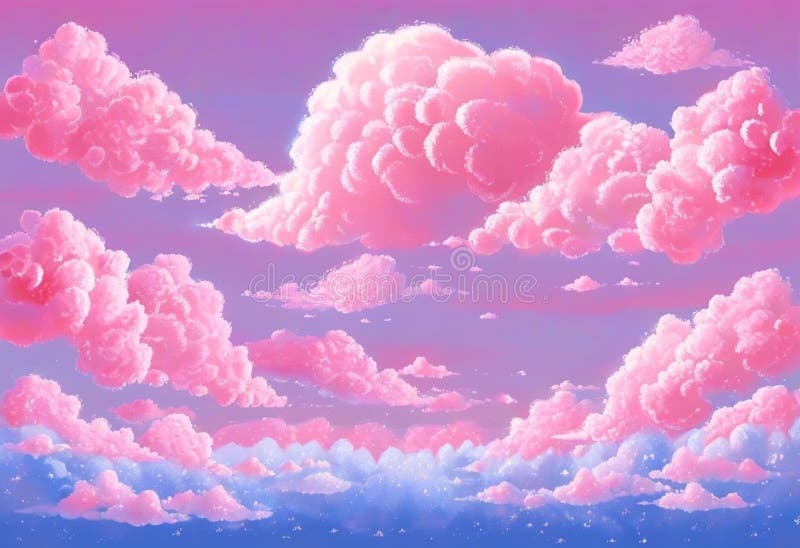 Beautiful Pink Fluffy Clouds in Vibrant Sunset Sky. Visual Display ...