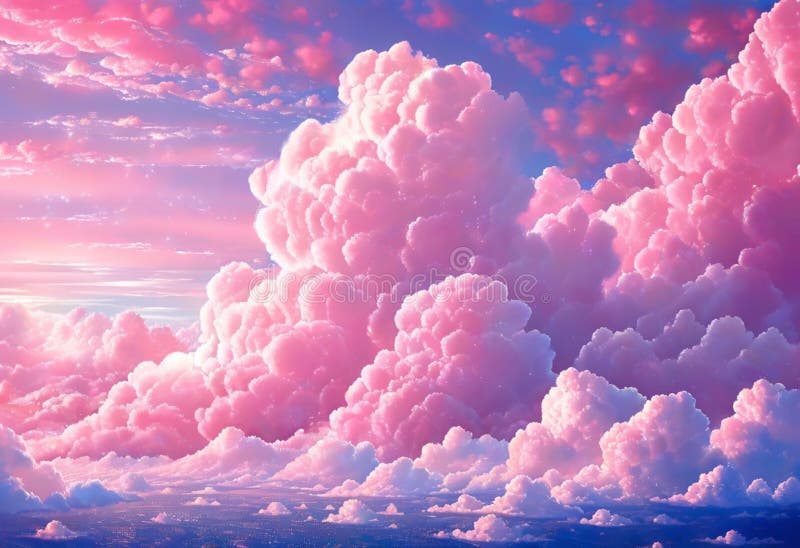 Beautiful Pink Fluffy Clouds in Vibrant Sunset Sky. Visual Display Stock Image - Image of serene ...