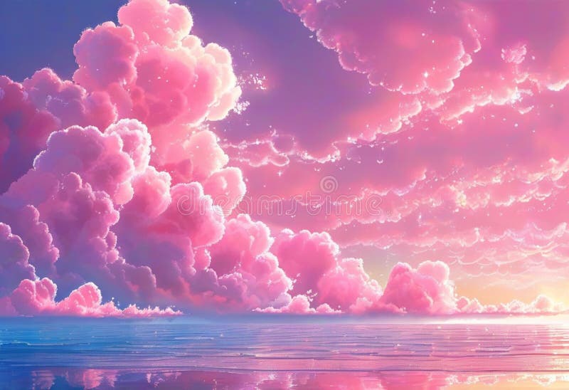 Beautiful Pink Fluffy Clouds in Vibrant Sunset Sky. Visual Display ...