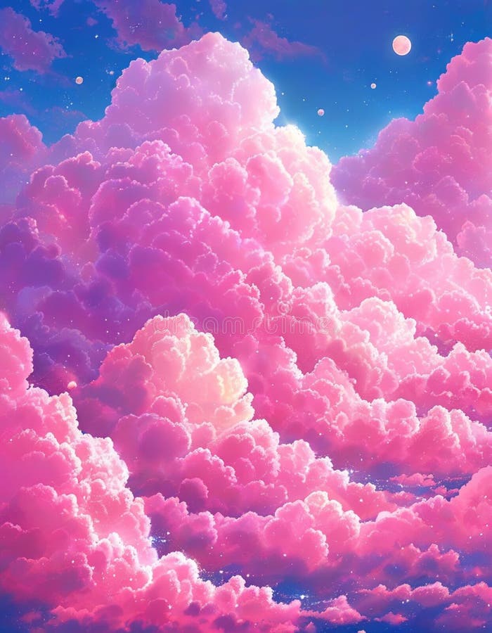 Beautiful Pink Fluffy Clouds in Vibrant Sunset Sky. Visual Display Stock Photo - Image of ...