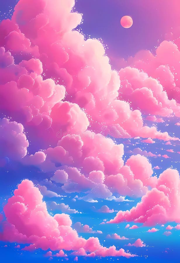 Beautiful Pink Fluffy Clouds in Vibrant Sunset Sky. Visual Display ...