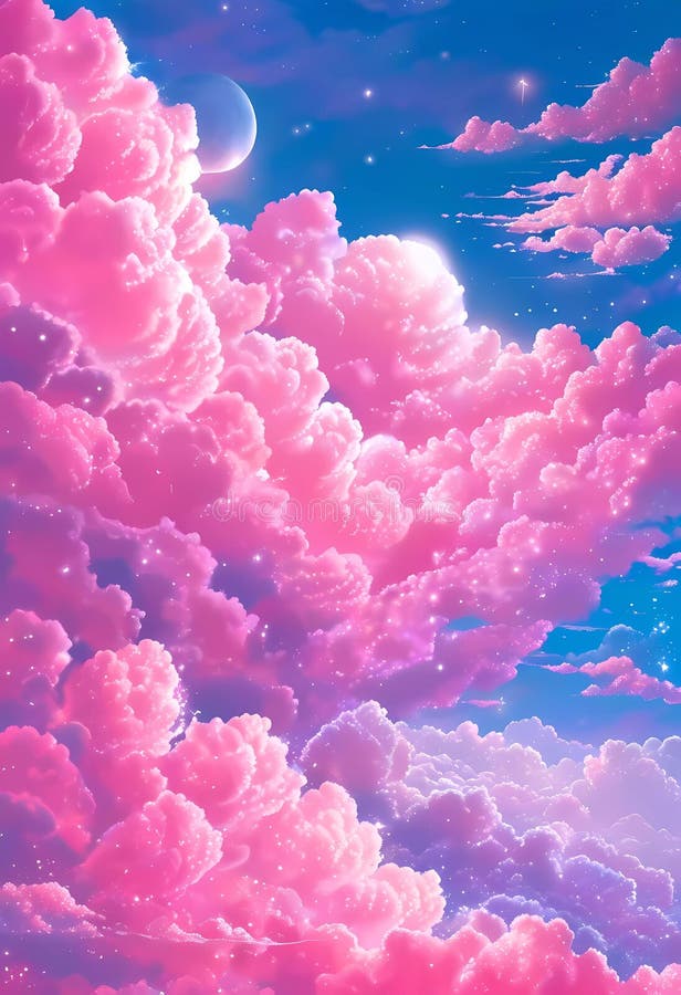 Beautiful Pink Fluffy Clouds in Vibrant Sunset Sky. Visual Display ...