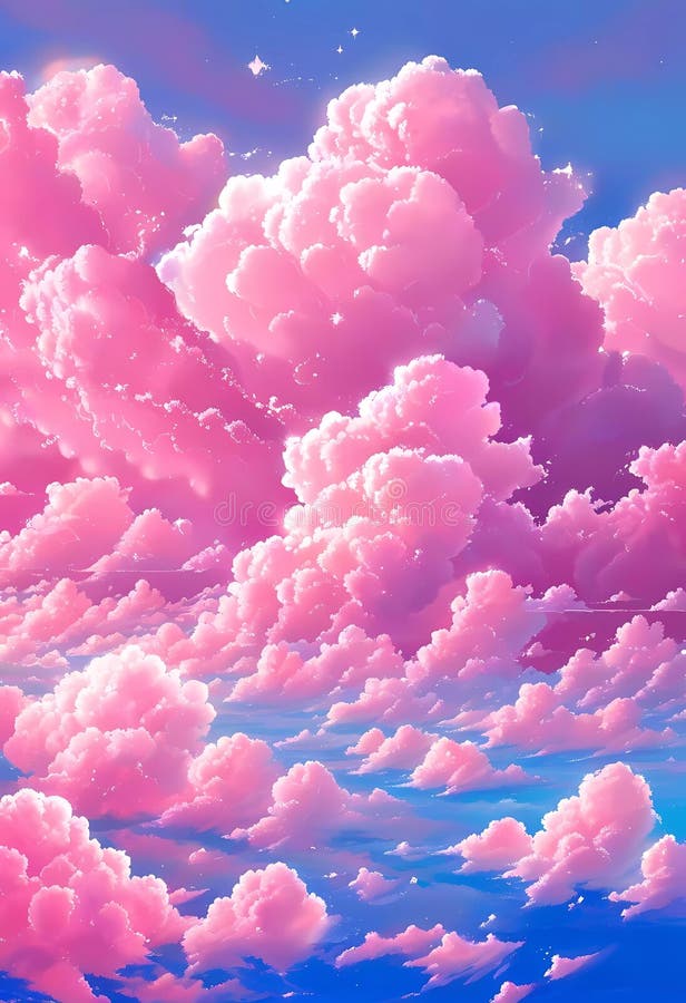 Beautiful Pink Fluffy Clouds in Vibrant Sunset Sky. Visual Display ...