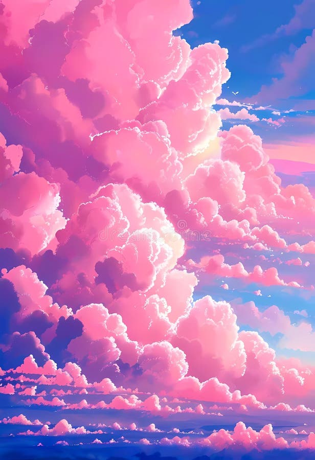 Beautiful Pink Fluffy Clouds in Vibrant Sunset Sky. Visual Display ...