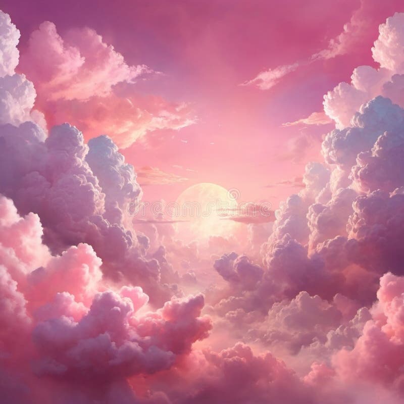 Beautiful Pink Fluffy Clouds in Vibrant Sunset Sky. Visual Display Stock Photo - Image of planet ...