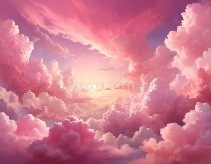 Beautiful Pink Fluffy Clouds in Vibrant Sunset Sky. Visual Display ...