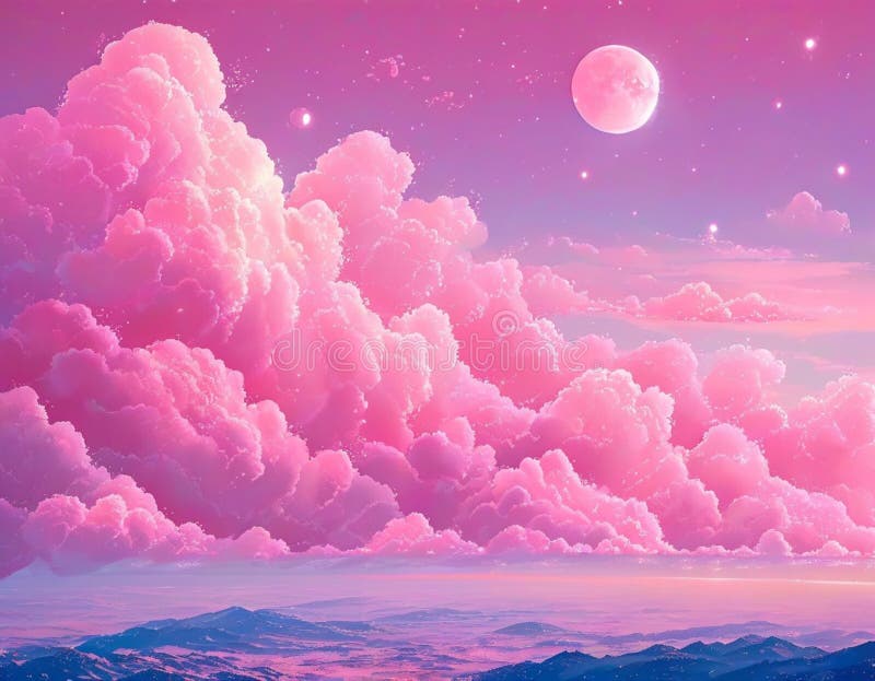 Beautiful Pink Fluffy Clouds in Vibrant Sunset Sky. Visual Display ...