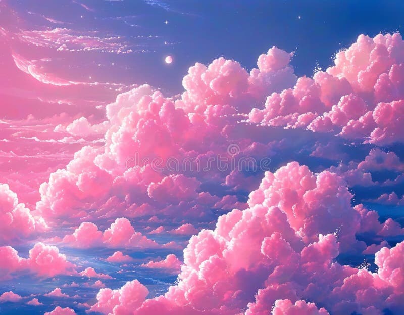 Beautiful Pink Fluffy Clouds in Vibrant Sunset Sky. Visual Display ...