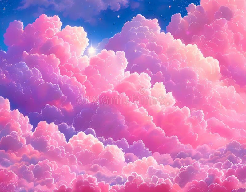 Beautiful Pink Fluffy Clouds in Vibrant Sunset Sky. Visual Display ...