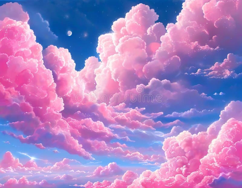 Beautiful Pink Fluffy Clouds in Vibrant Sunset Sky. Visual Display ...