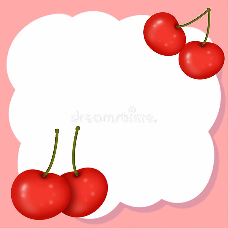 Beautiful Pink Frame Template with Cheerful Cherry Fruit Details on the ...