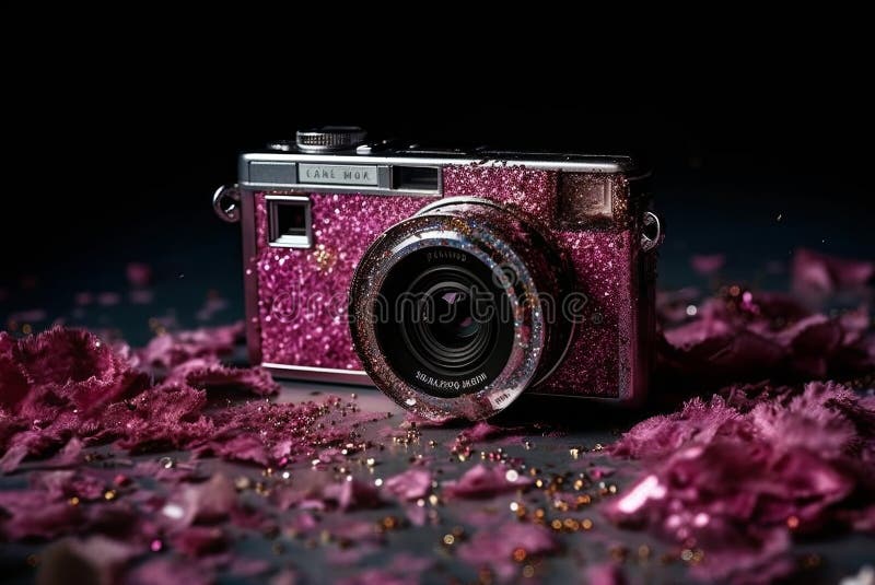 A Beautiful Pink Glitter Camera Generative AI Stock Illustration ...