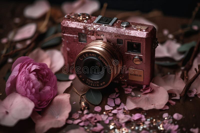 A Beautiful Pink Glitter Compact Camera Generative AI Stock ...