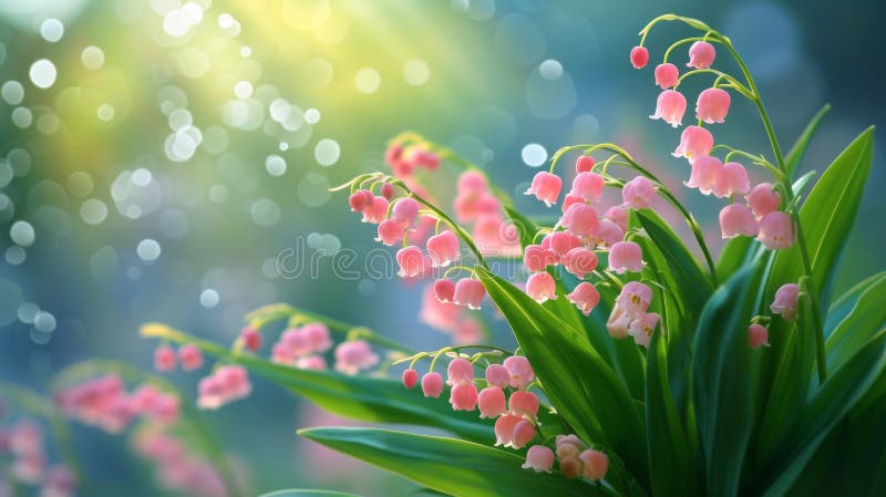 Beautiful Pink and Green Lily of the Valley Wallpaper Stock Image ...