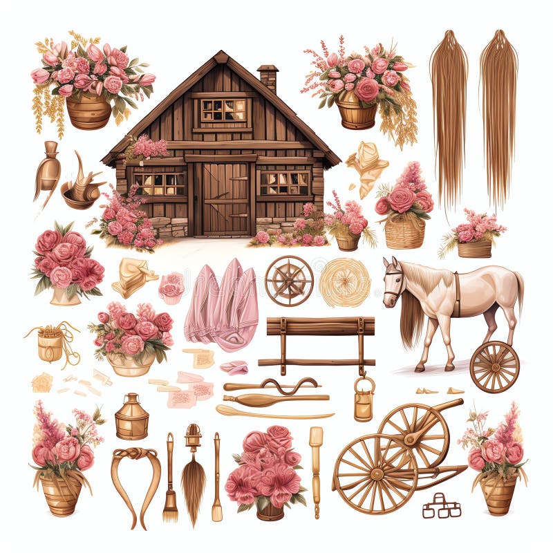 Beautiful Pink Livery Stable Clipart Illustration Stock Illustration ...