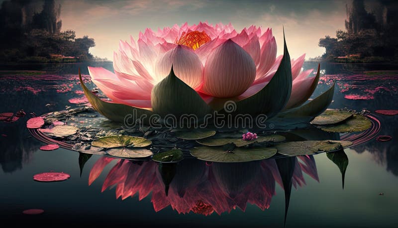 Beautiful Pink Lotus in Swamp Stock Illustration - Illustration of aqua ...