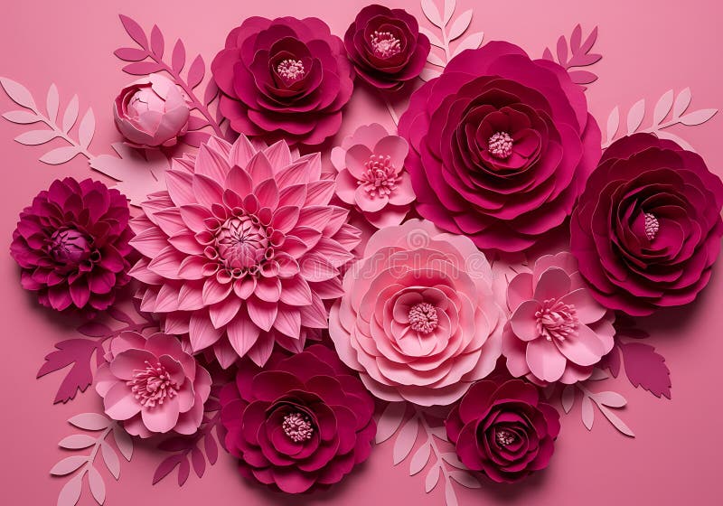 Beautiful Pink Paper Flowers in a Composition with Floral Arrangement ...