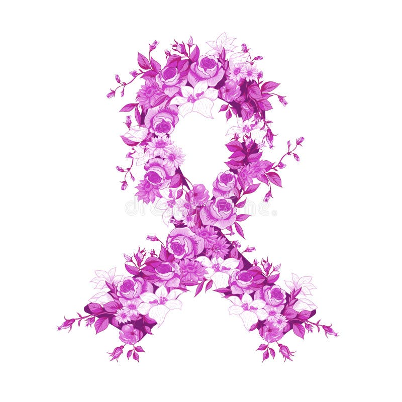 Beautiful Pink Ribbon of Flowers Stock Vector - Illustration of breast ...