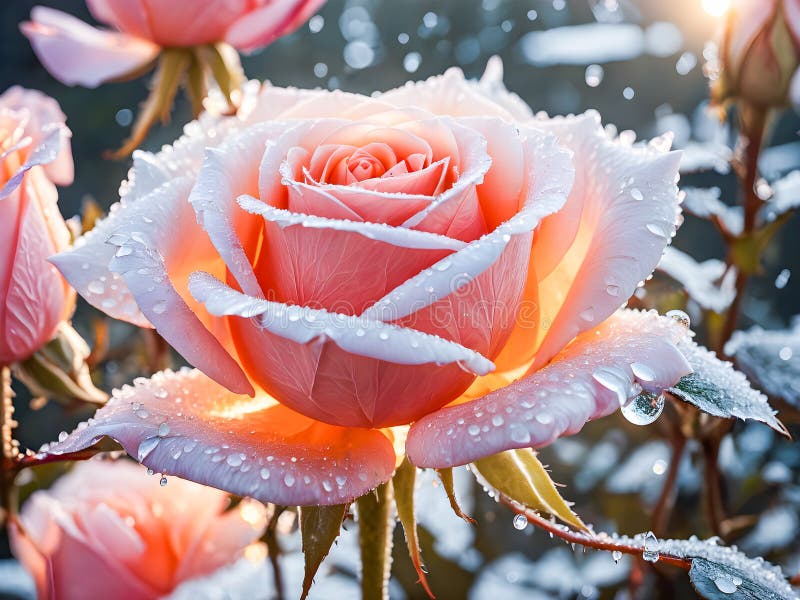 Beautiful Pink Rose with Dew Drops Stock Illustration - Illustration of ...