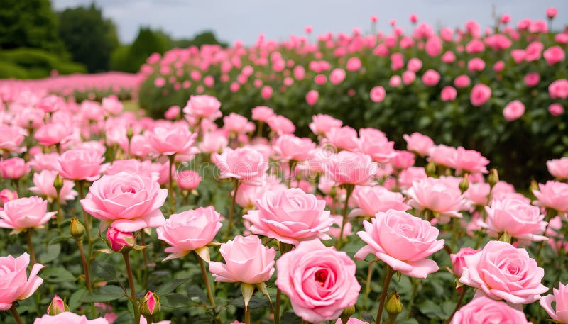 Beautiful Pink Rose Field, Full of Pink Roses 2 Stock Illustration ...