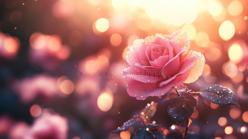 Beautiful Pink Rose in a Garden at Sunset Stock Illustration ...