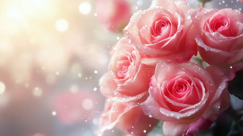 Beautiful Pink Roses with Raindrops in a Soft Light Setting in ...