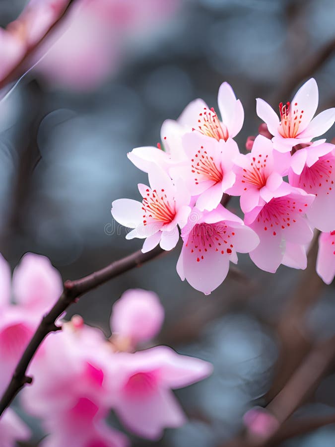 Beautiful Pink Sakura Flowers in the Winter Forest , AI Generated Stock ...