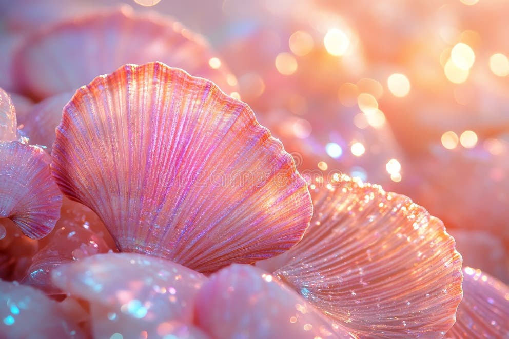 Beautiful Pink Shiny Seashells in Water. Generative AI. Stock ...