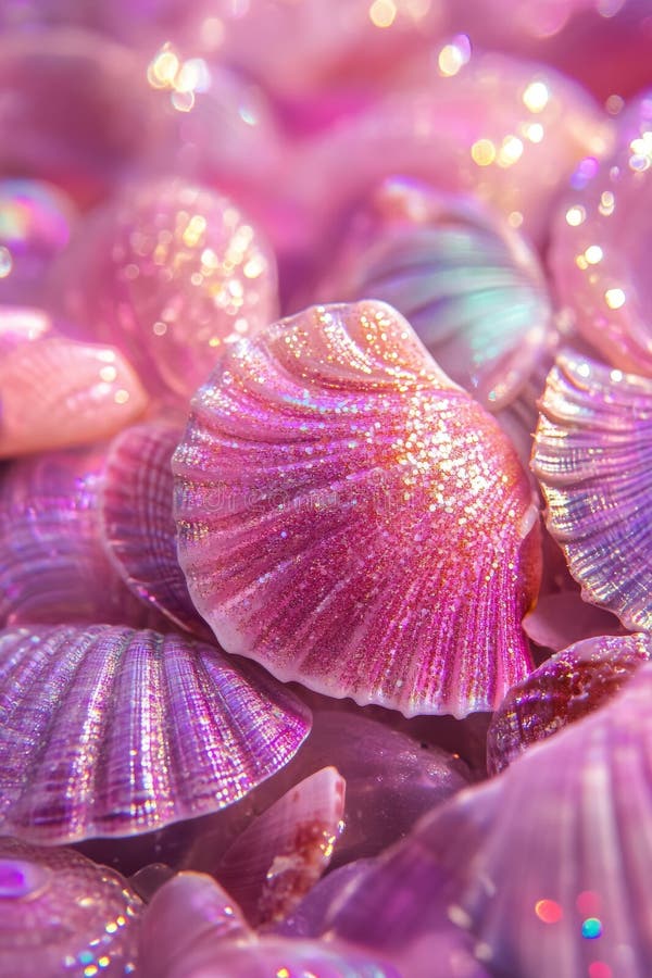 Beautiful Pink Shiny Seashells in Water. Generative AI. Stock ...