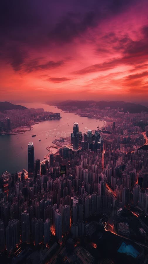 Beautiful Pink Sky Sunlight Above the City. Generative AI Stock Photo ...