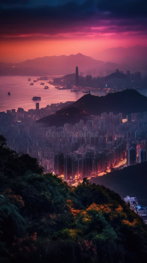 Beautiful Pink Sky Sunlight Above the City. Generative AI Stock Photo ...