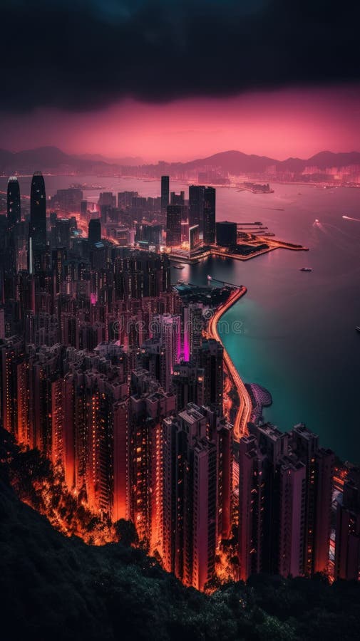 Beautiful Pink Sky Sunlight Above the City. Generative AI Stock Image ...