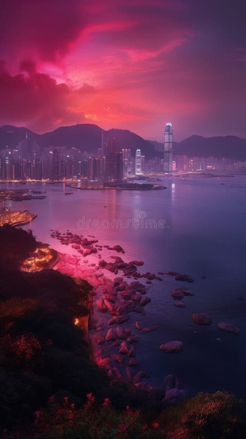 Beautiful Pink Sky Sunlight Above the City. Generative AI Stock ...