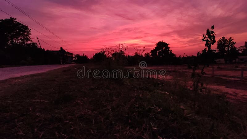 Beautiful Pink Sky View on Evening at Country Side Area Stock Image ...