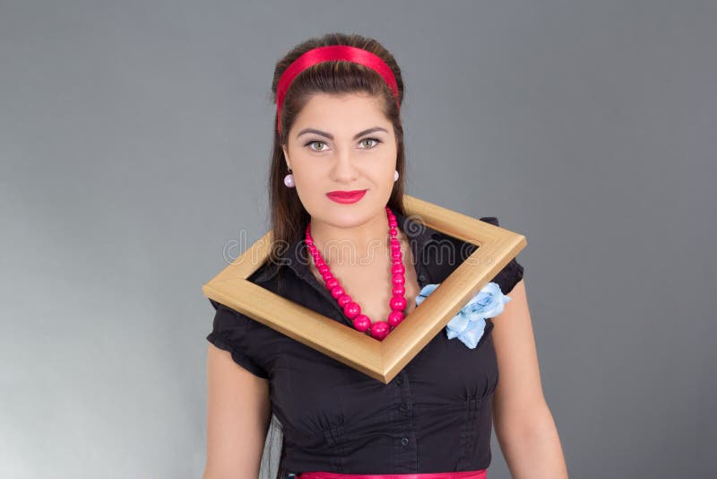 Beautiful Pinup Girl with a Frame Around Her Face Stock Image - Image ...