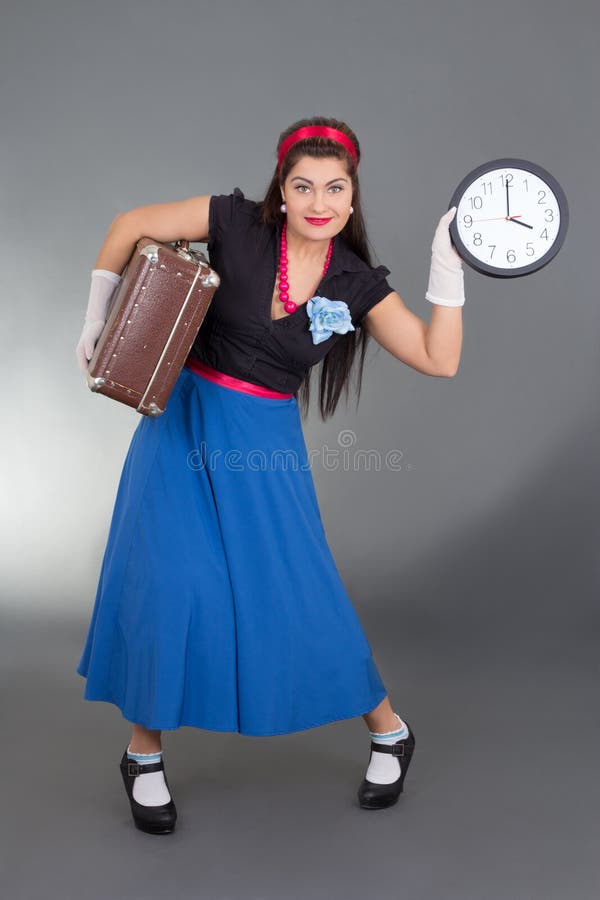 Beautiful Pinup Woman Retro Suitcase Clock Stock Photos - Free ...