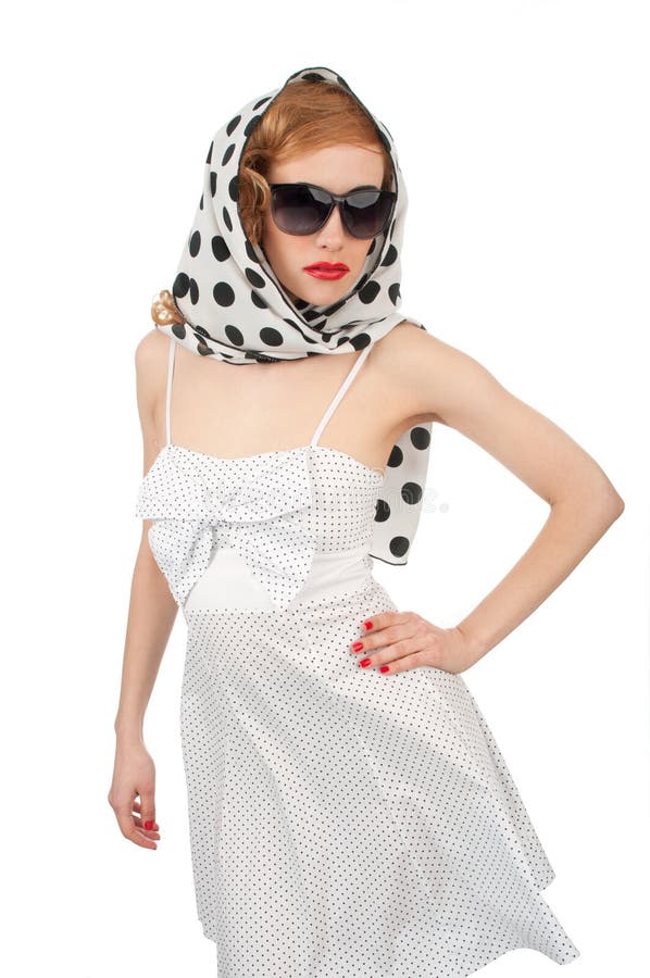 Beautiful Pinup Woman Portrait on White Isolated Stock Image - Image of ...