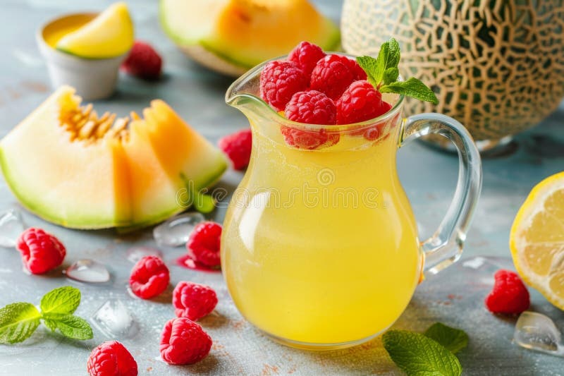 Refreshing Pitcher of Lemonade on a Wooden Table. Stock Photo - Image ...
