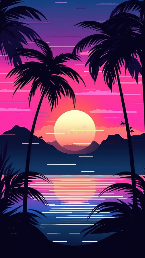 A Beautiful Pixel Inspired Sunset Phone Screen Illustration, Ai ...